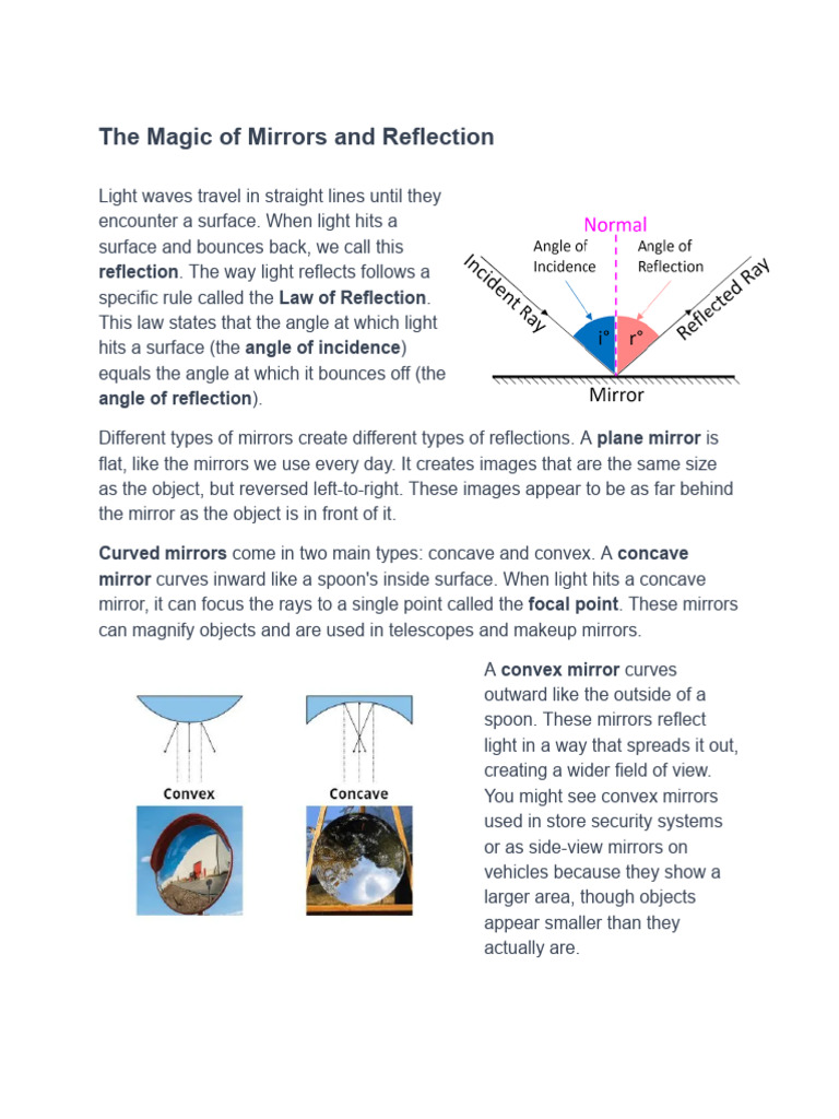 Mirrors Reading and Questions | PDF | Mirror | Electromagnetic Spectrum