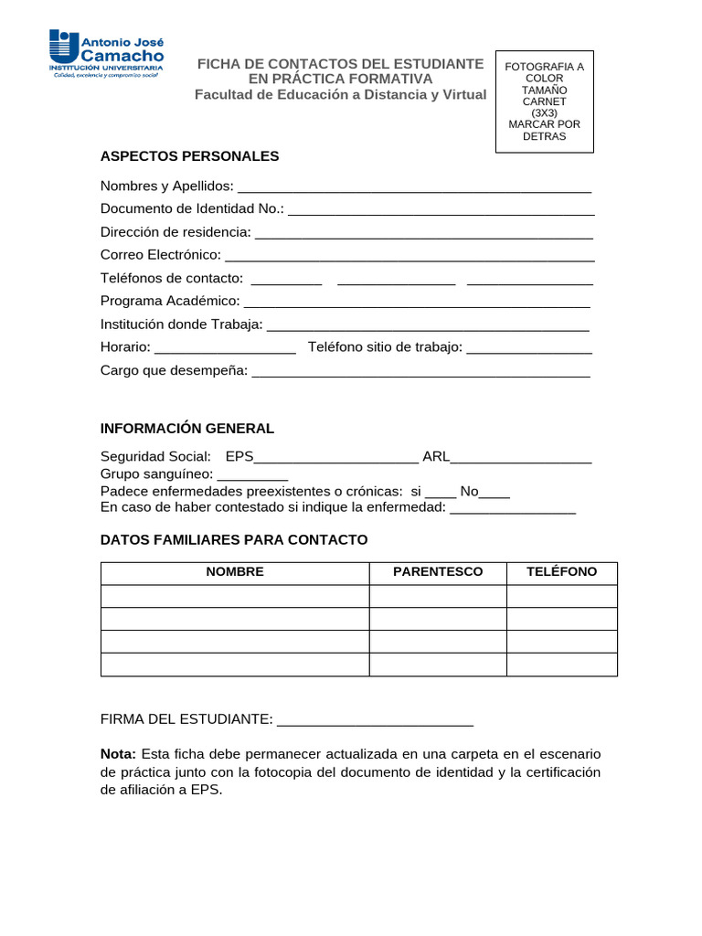 Ficha de Contactos Del Estudiante-1 | PDF