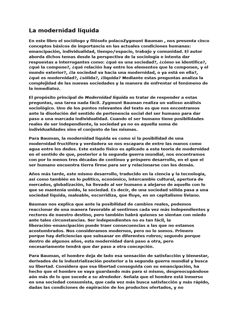 Modernidad líquida: Bauman y la individualidad | PDF | Sociología ...