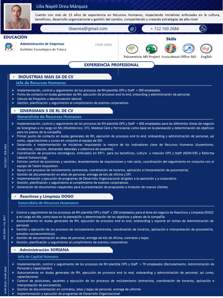 CV Lilia Nayeli Orea 2024 | PDF | Gestión de recursos humanos | Planificación