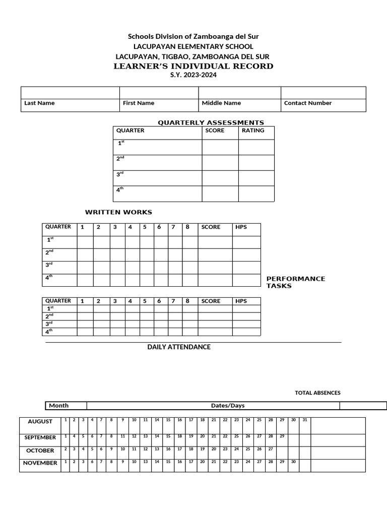 Learner's Record for Lacupayan School | PDF