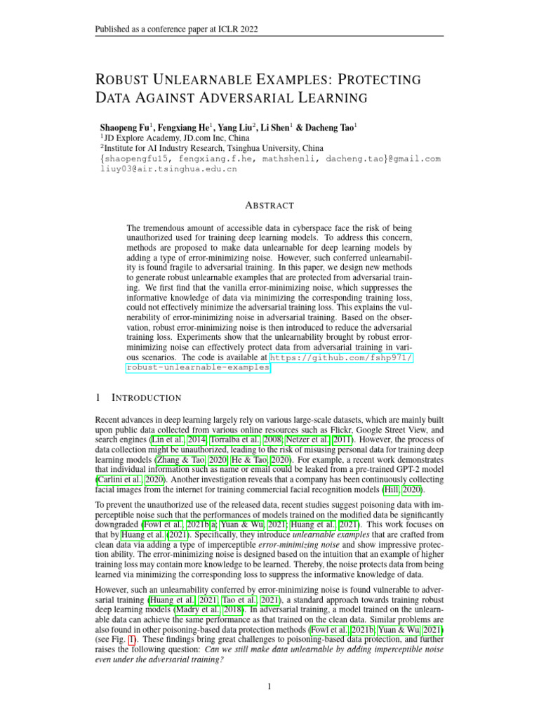 Robust Unlearnable Examples PR | PDF | Machine Learning | Computational Neuroscience