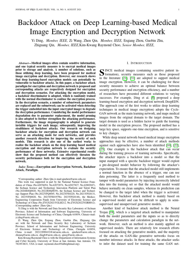 Backdoor Attack On Deep Learning-Based Medical Image Encryption and Decryption Network | PDF ...