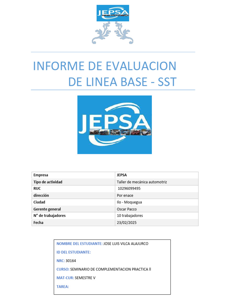 INFORME DE EVALUACION DE LINEA BASE Jose Vilca Avanse Final 1 . | PDF ...