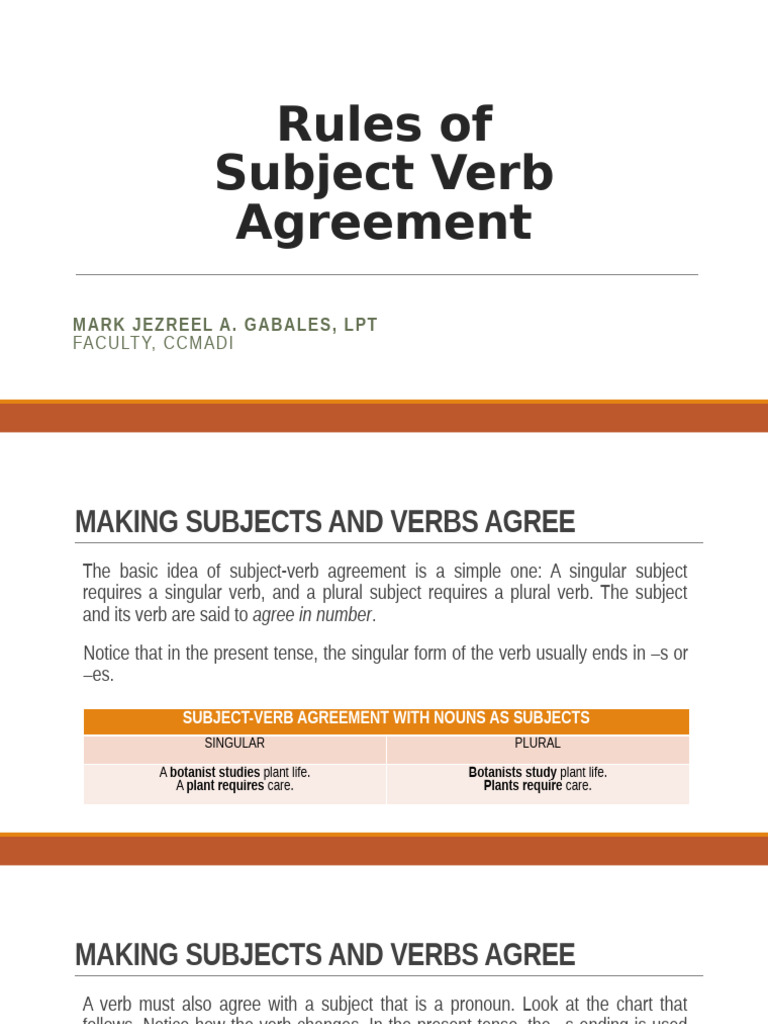 Lesson 1 - Subject-Verb Agreement | PDF | Grammatical Number | Verb