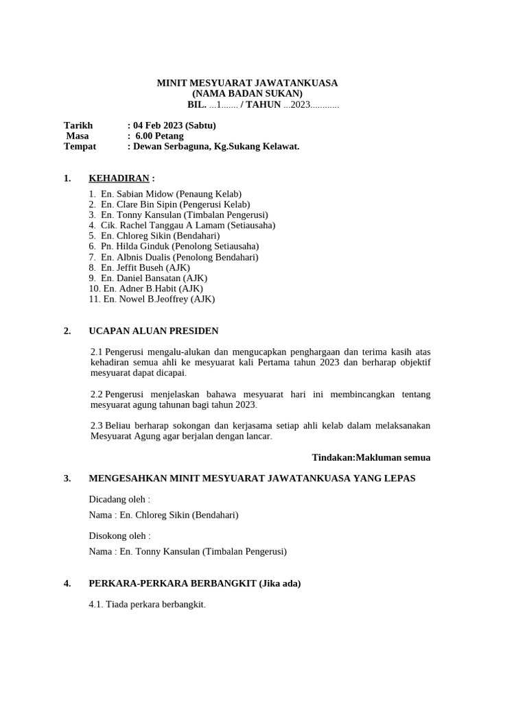 Minit Mesyuarat Jawatankuasa | PDF