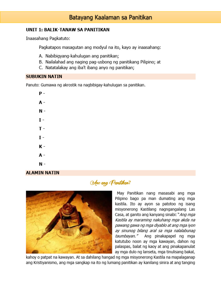 Unit 1 Balik Tanaw Sa Panitikan | PDF