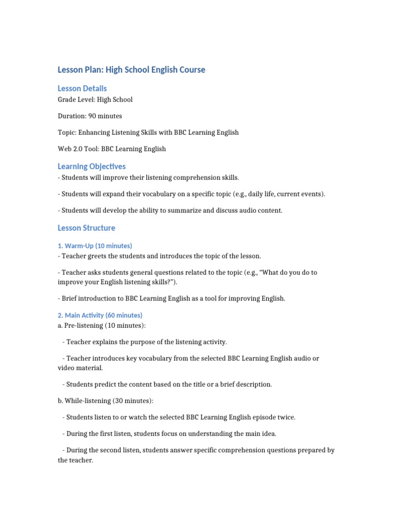 High School English Lesson Plan | PDF