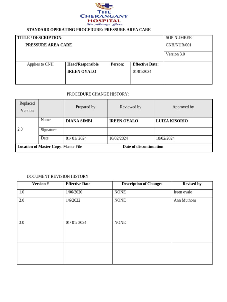 Pressure Area Care SOP Guide | PDF