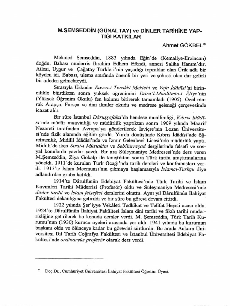 Arastirmax M.semseddin Gunaltay Dinler Tarihine Yaptigi Katkilar | PDF