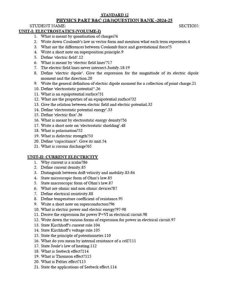 12th Physics Part 2 and 3 Important Questions Bank English Medium PDF Download | PDF ...