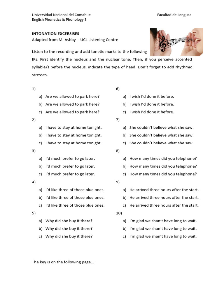 intonation exercises - M Ashby + key | PDF | Stress (Linguistics ...