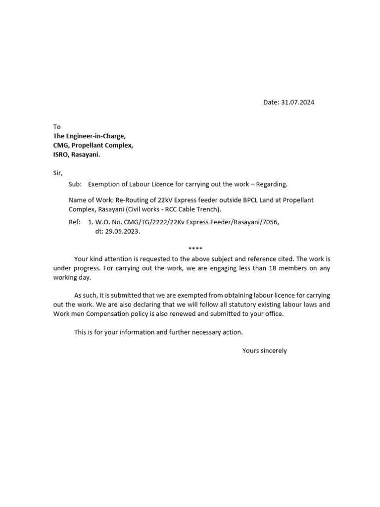 Labour Licence Exemption Request | PDF