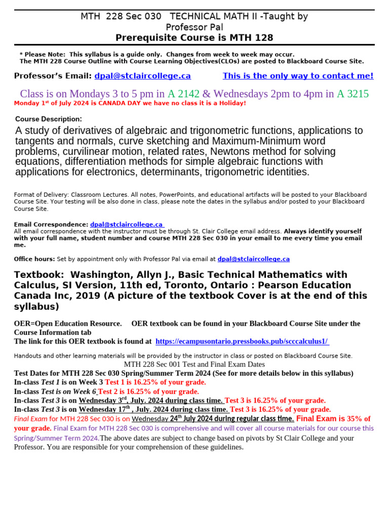 MTH 228 Technical Math II Syllabus 2024 | PDF | Trigonometric Functions ...