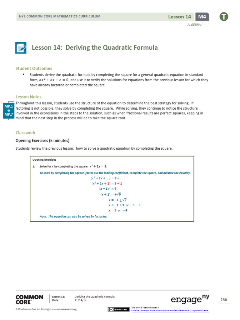 Deriving the Quadratic Formula Lesson | PDF | Quadratic Equation ...