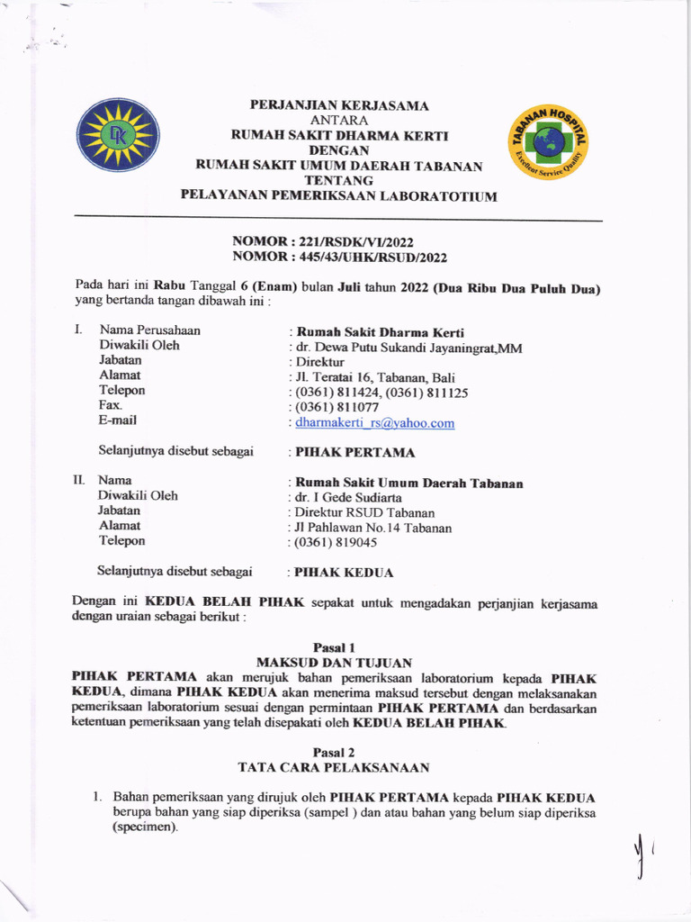 PKS LABORATORIUM DENGAN BRSUD TABANAN | PDF