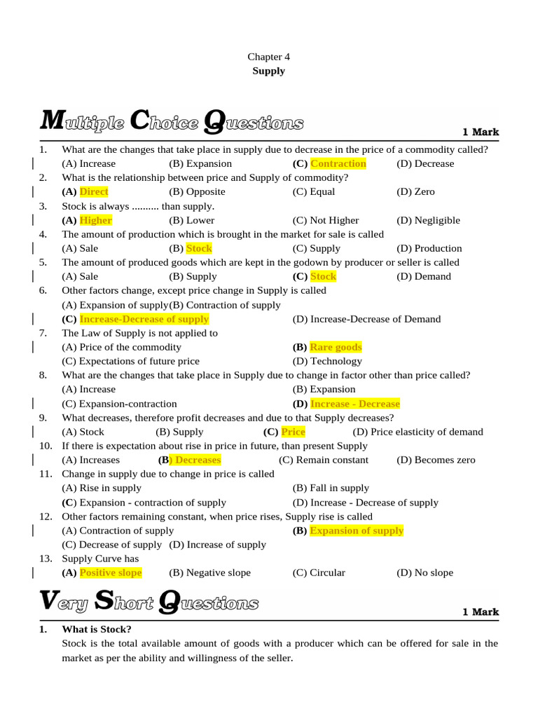STD 11 (Eng Med) Economics CHP 4 | PDF | Supply (Economics) | Supply And Demand