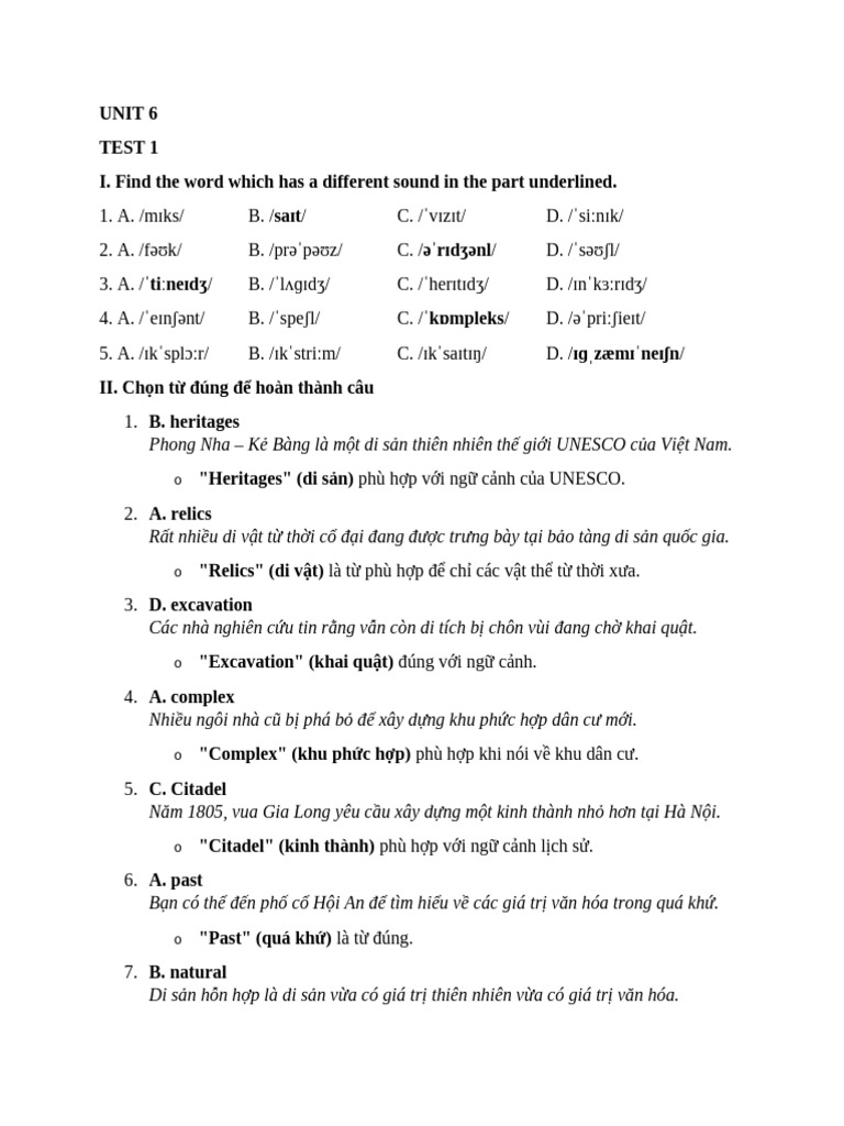 Answer Test Unit 6 | PDF