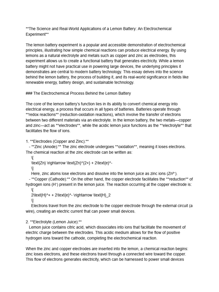 Lemon Battery Explanation | PDF | Electrochemistry | Electrode
