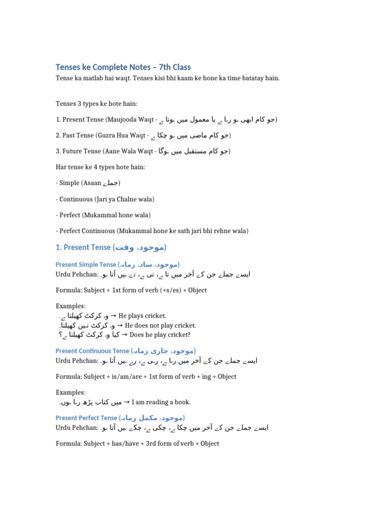Tenses_Notes_7th_Class | PDF