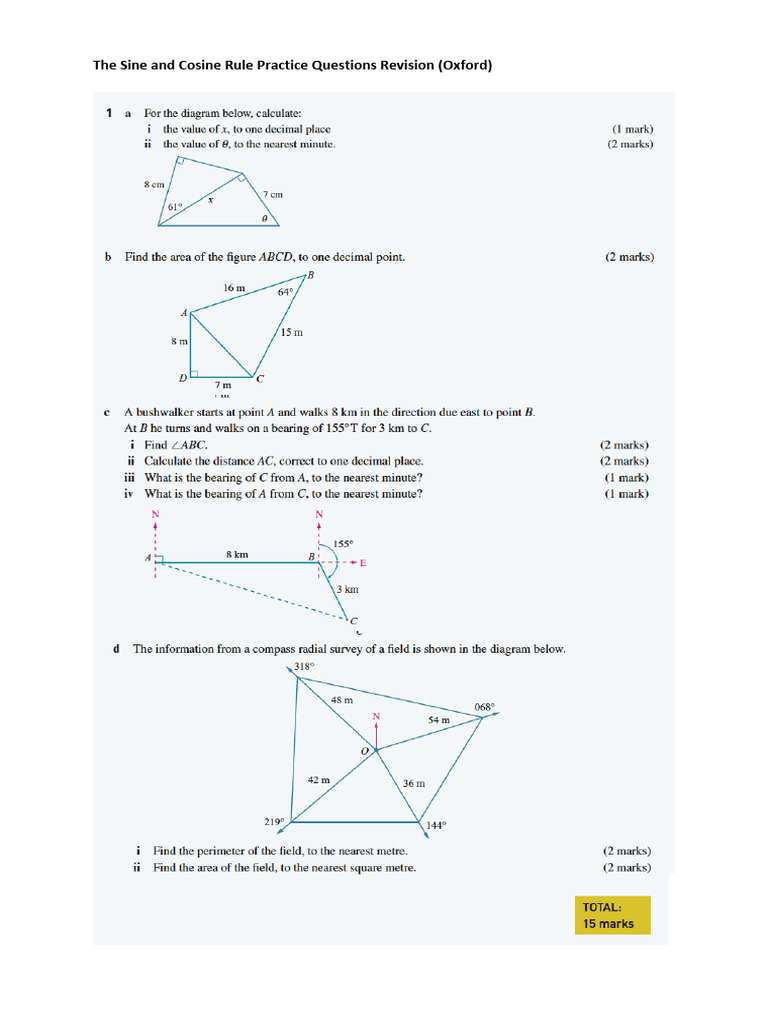The Sine and Cosine Rule Practice Questions Revision | PDF