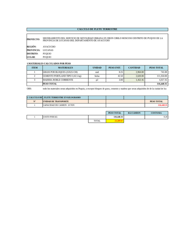 Calculo de Flete | PDF
