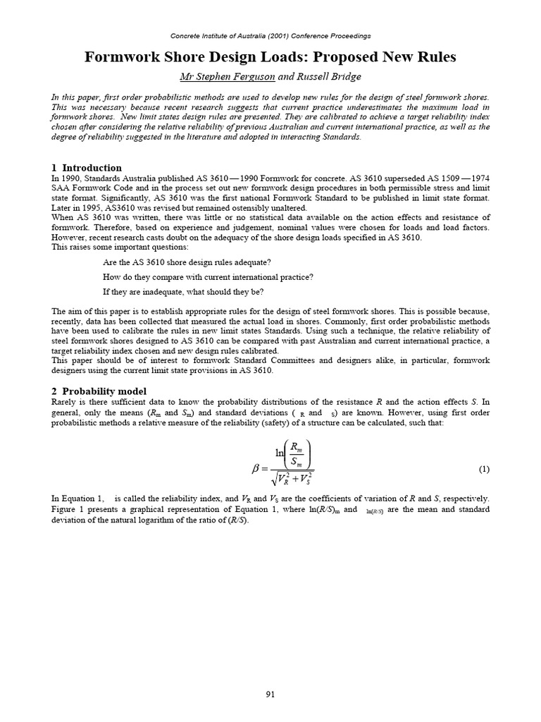 Formwork Shore Design Loads Proposed New Rules | PDF | Reliability Engineering | Concrete
