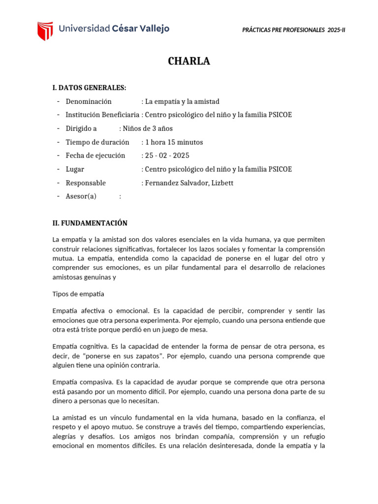 ESQUEMA DE CHARLA 2025 (4) | PDF | Amistad | Empatía