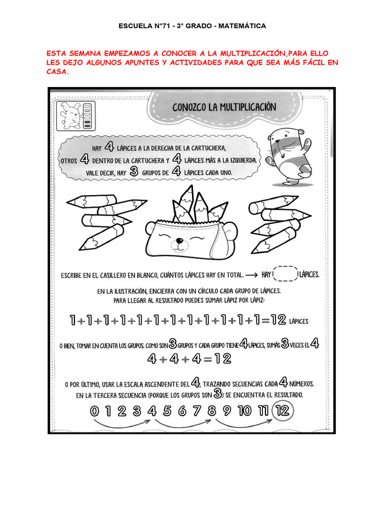 Introducción a la Multiplicación 3° Grado | PDF
