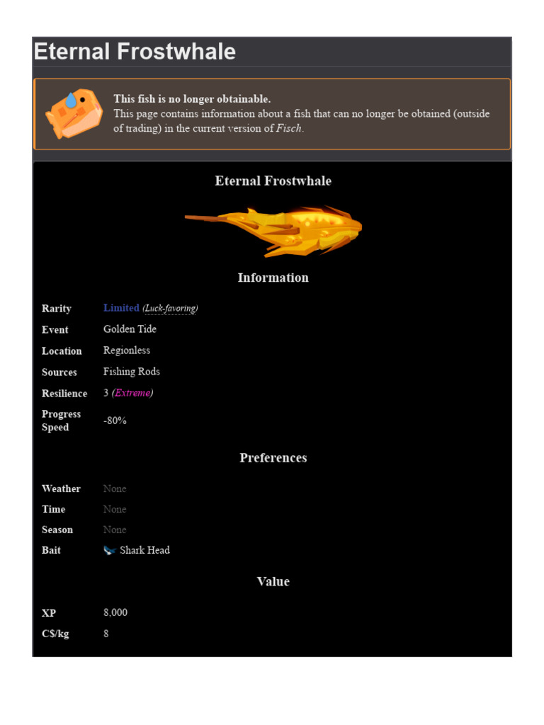 Eternal Frostwhale - Official Fisch Wiki | PDF | Volcano | Fish And Humans