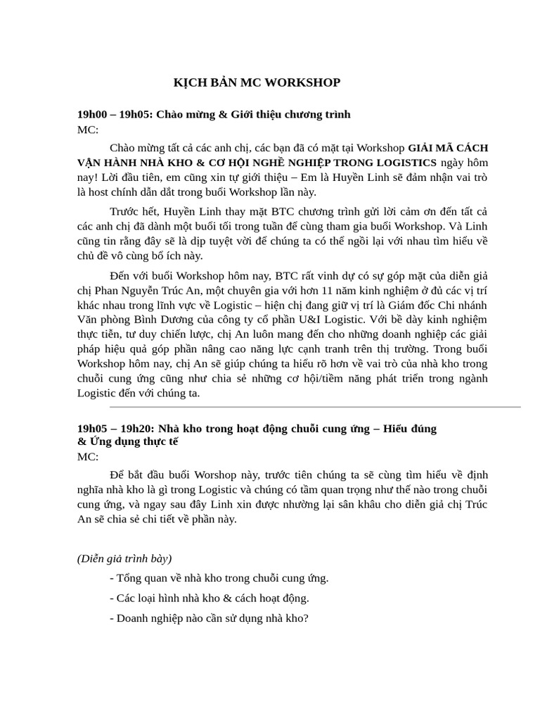 KỊCH BẢN MC WORKSHOP | PDF