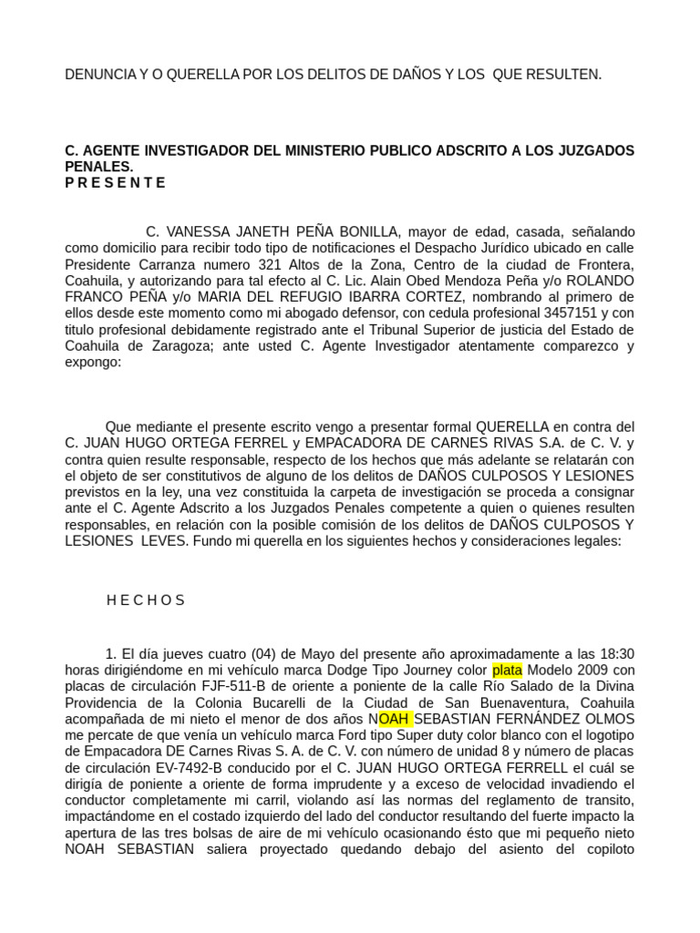 Querella Daños y Lesiones | PDF | Queja | Justicia