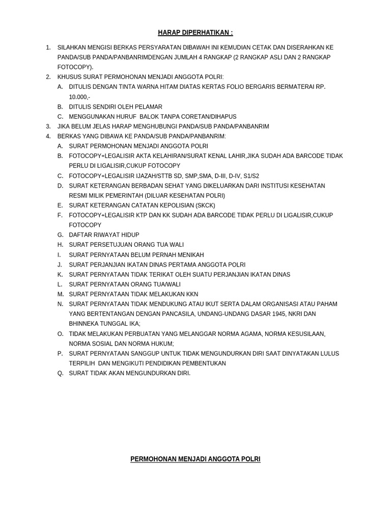 Berkas - Pendaftaran - Bintara - 2025 FIX | PDF