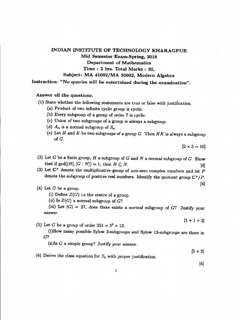 MA41002 - MA30002 - Modern Algebra | PDF