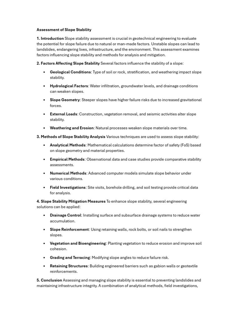 Slope Stability Assessment | PDF | Earth Sciences | Soil Science