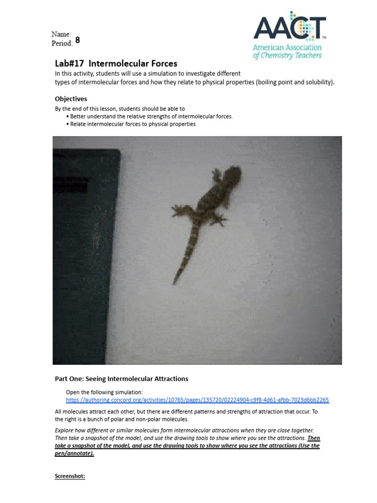 Intermolecular Forces Lab Simulation | PDF | Intermolecular Force ...