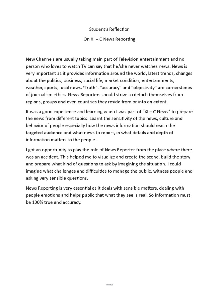 Students Reflection - News Reporting | PDF | Journalism | Public Sphere