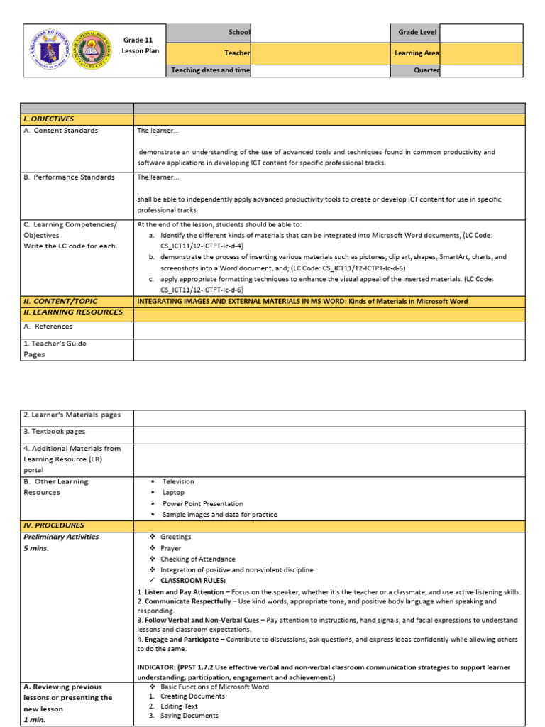 Q4- COT - ETech11 Lesson Plan-PDF | PDF | Learning | Communication