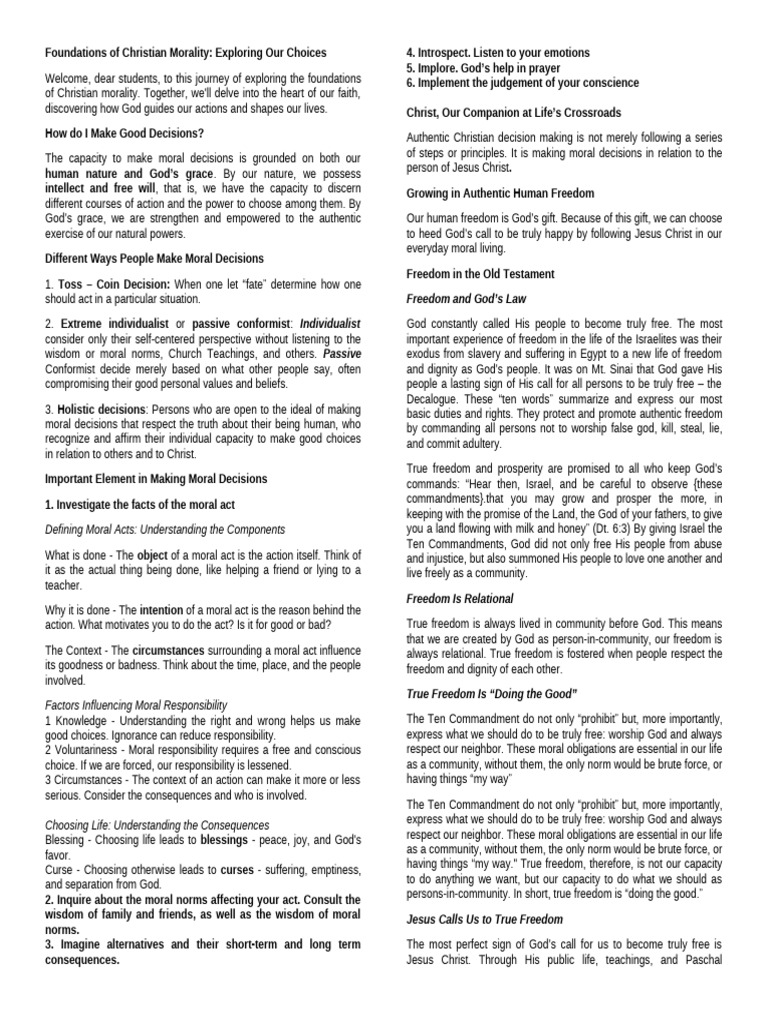 Foundations of Christian Morality; Exploring Our Choices | PDF | Hope ...