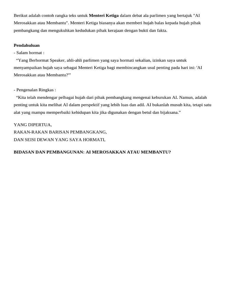 Berikut Adalah Contoh Rangka Teks Untuk Menteri Ke | PDF