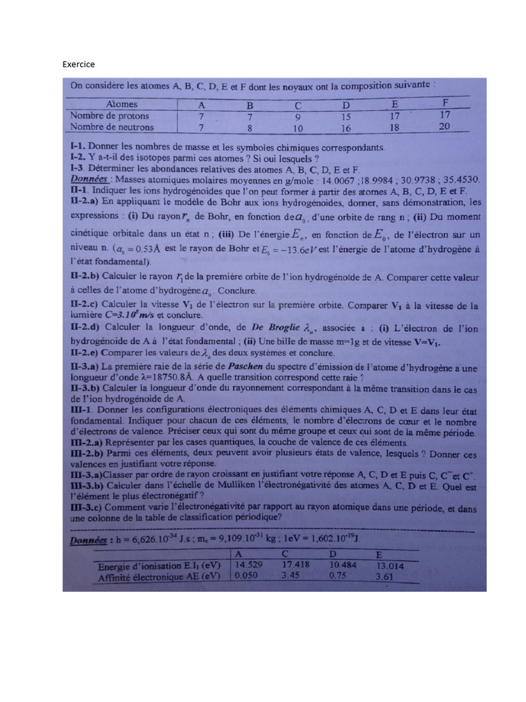 Exercice Atomistique | PDF