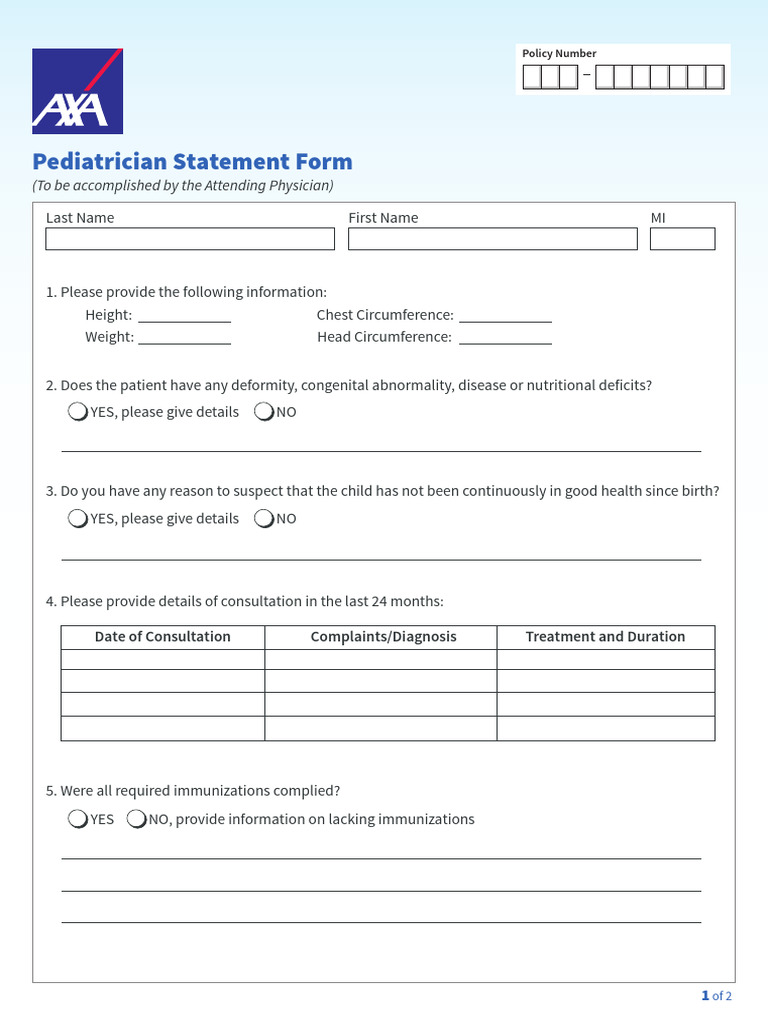 Pediatrician Statement Form | PDF