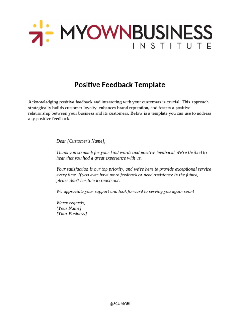 Positive Feedback Response Template | PDF