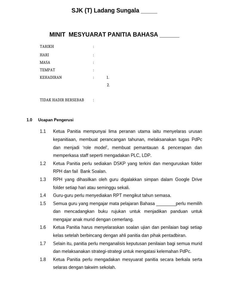 MINIT MESYUARAT 1 Teras | PDF