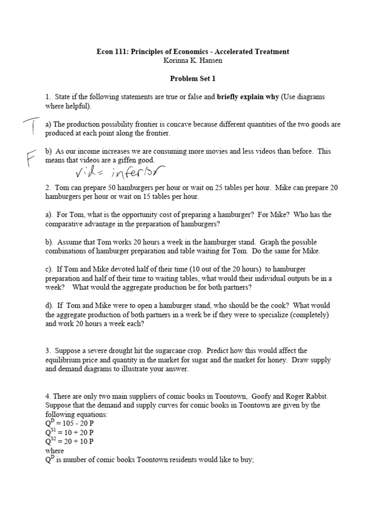 Econ 101 Problem Set 1 | PDF | Demand | Economic Equilibrium