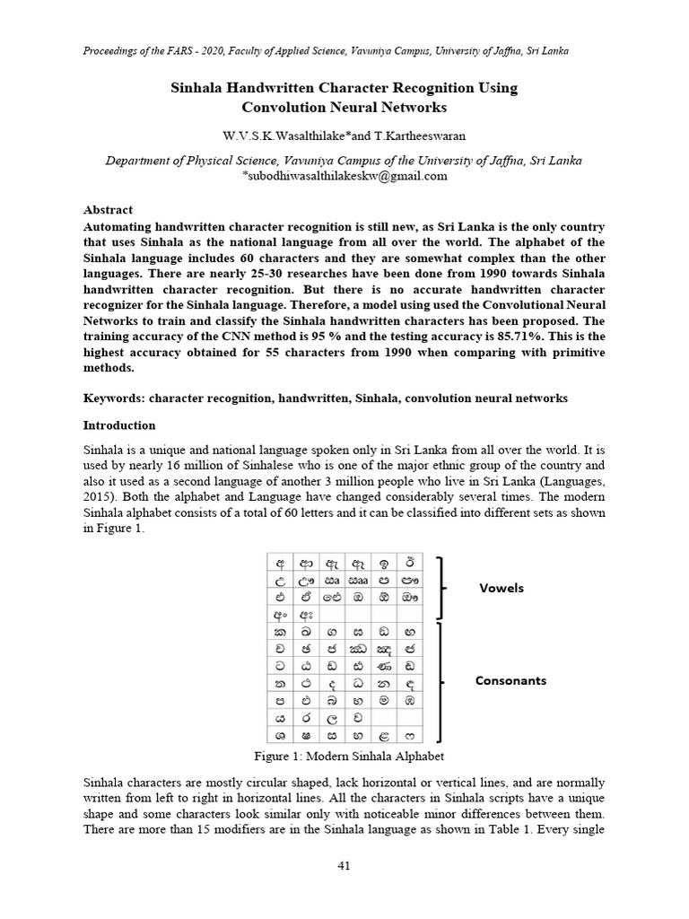 Sinhala Handwritten Character Recognition Using | PDF | Machine Learning | Applied Mathematics