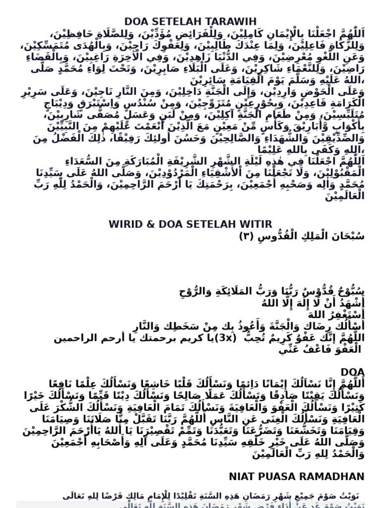 Doa & Wirid Setelah Tarawih | PDF
