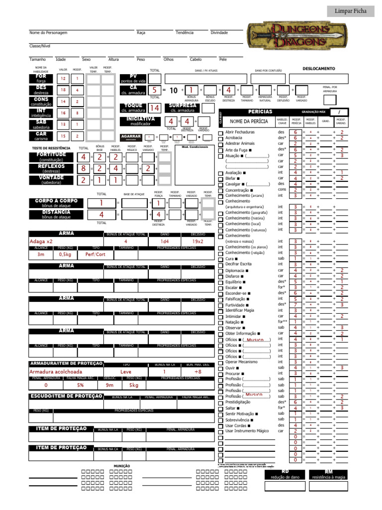 Ficha Sebastian D'armont LVL 1 | PDF