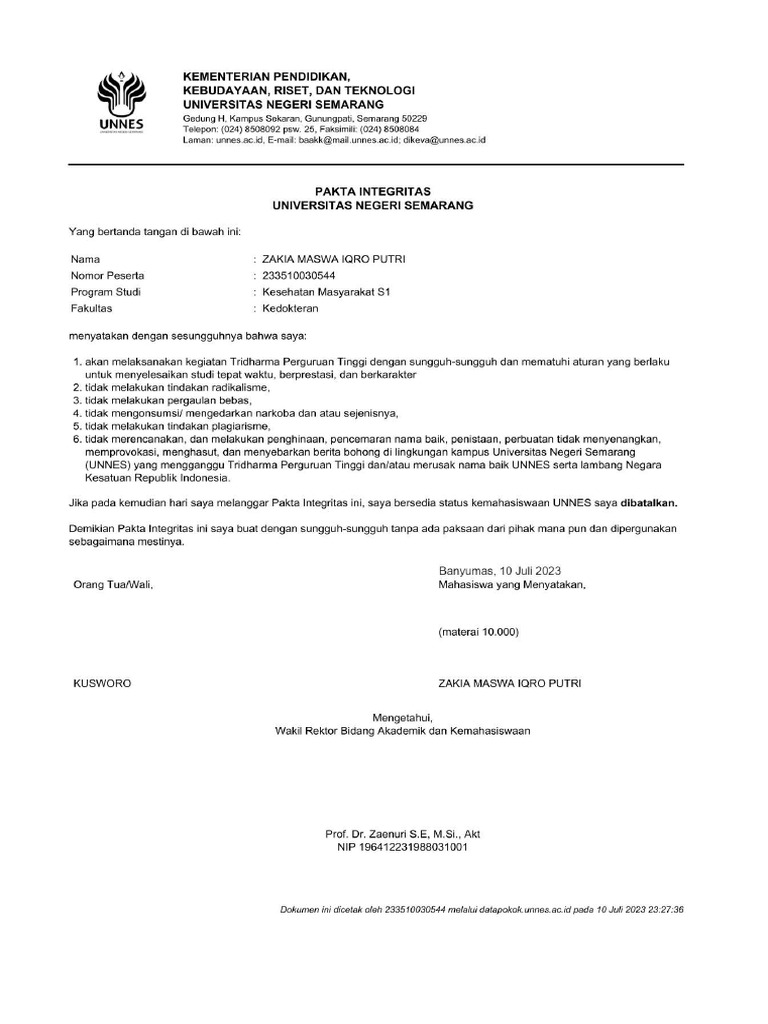 Pakta Integritas 2 | PDF