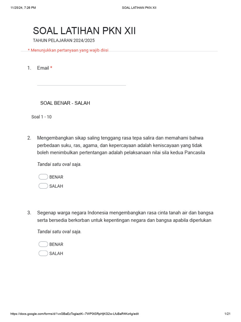Soal Latihan PKN Xii | PDF
